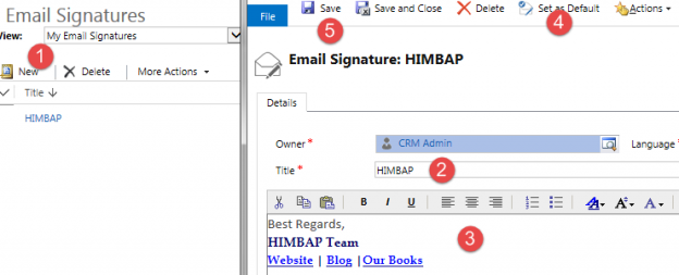 Applying signature to Dynamics CRM 2016 Email – HIMBAP